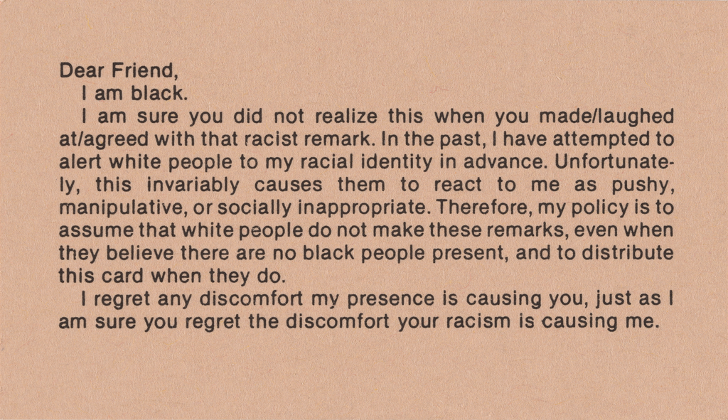 Adrian Piper: Dear Friend, I´m Black…(conference) – Gloria G. Durán